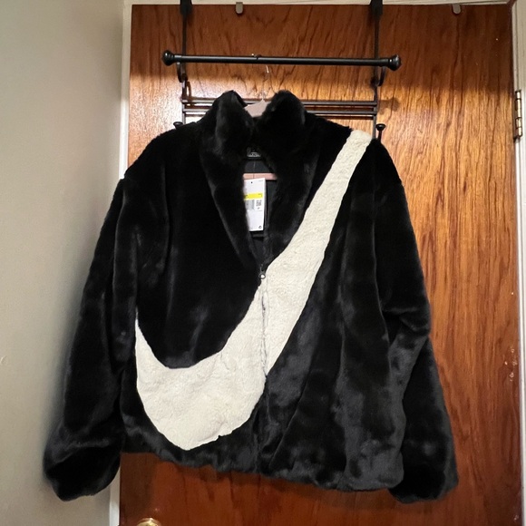 Nike | Jackets & Coats | Nike Faux Fur Swoosh Jacket | Poshmark